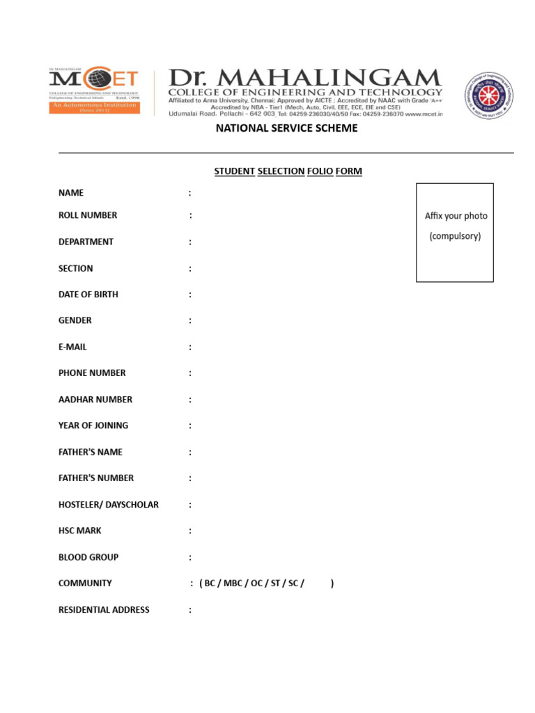 NSS - Folio Form | PDF
