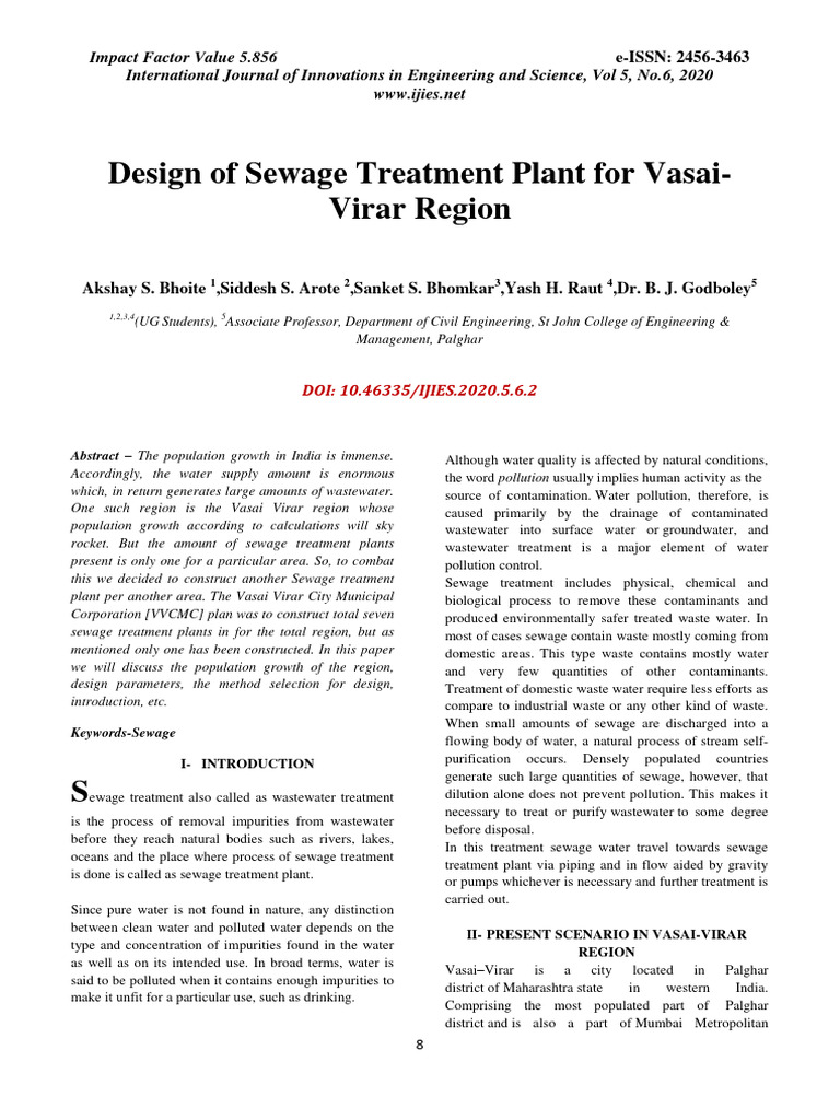Design_of_Sewage_Treatment_Plant_for_Vas | PDF | Sewage Treatment | Sewage