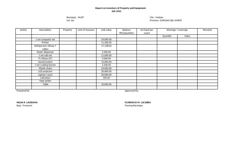 Report On Inventory of Property and Equipment | PDF