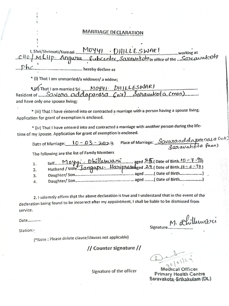 Marriage Declaration Form | PDF