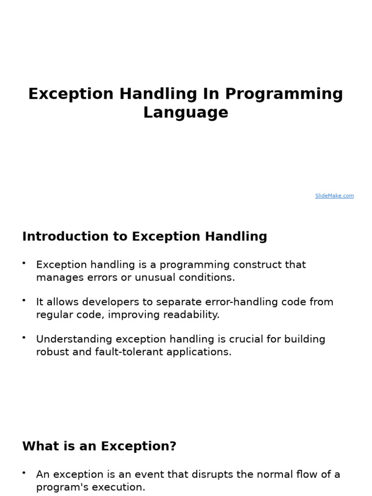 Exception Handling in Programming Language | PDF | Computer Programming ... Exception Handling in Programming Language | PDF | Computer Programming ...