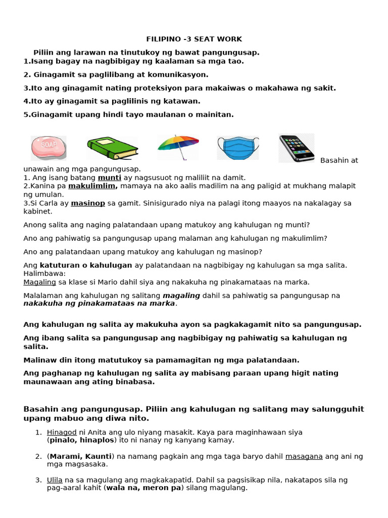 Filipino Seat Work | PDF