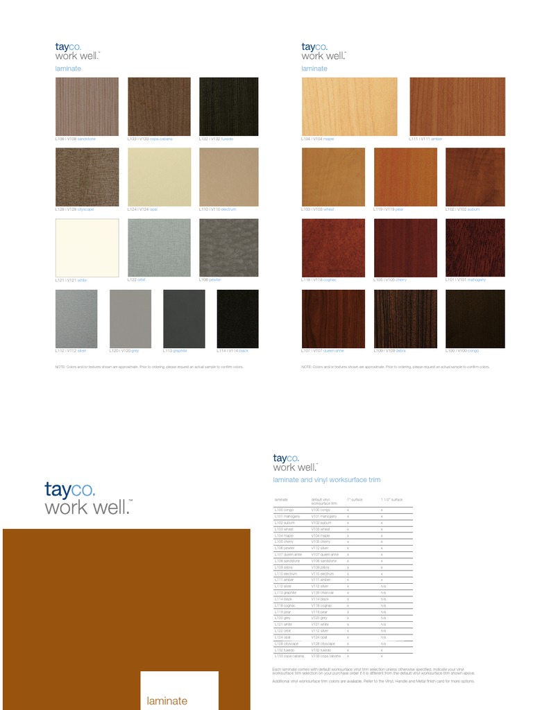 Tayco Decorative Laminate Colors Guide | PDF