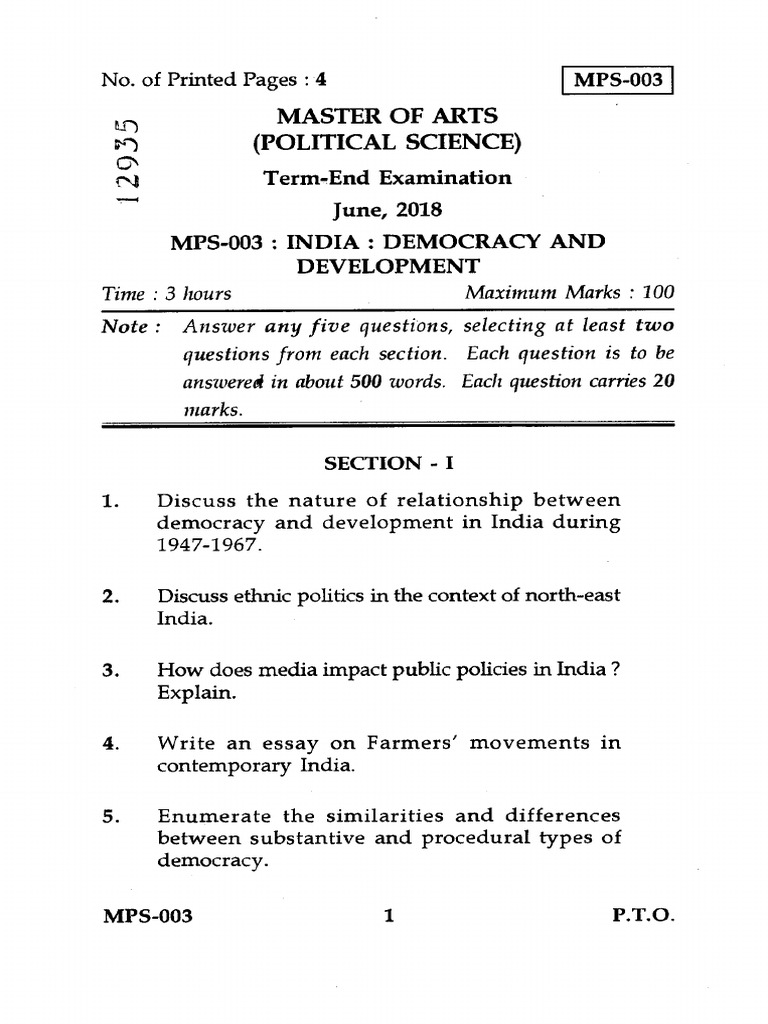 MPS-003 | PDF | Liberal Arts Education | Political Science