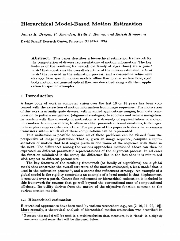 Hierarchical Model Based Motion Estimation Pdf Computer Vision