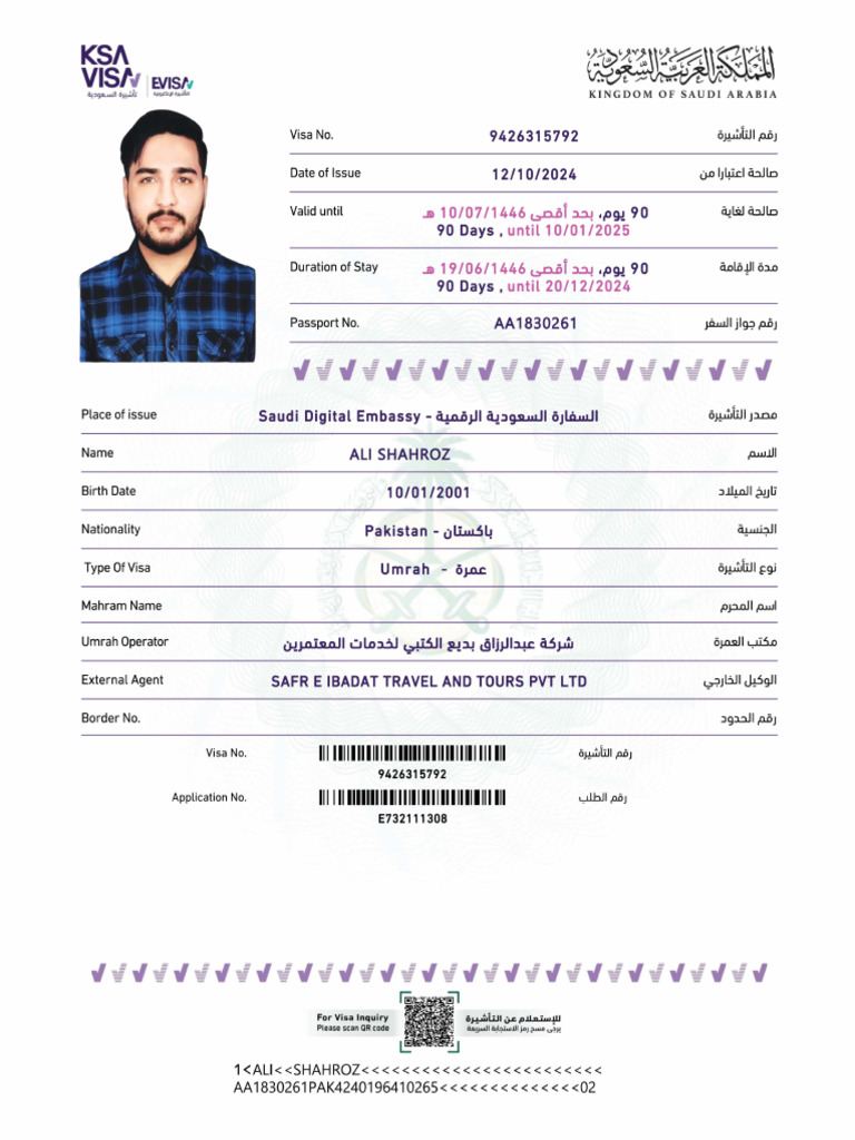 Ali Shahroz Saudi Visa | PDF
