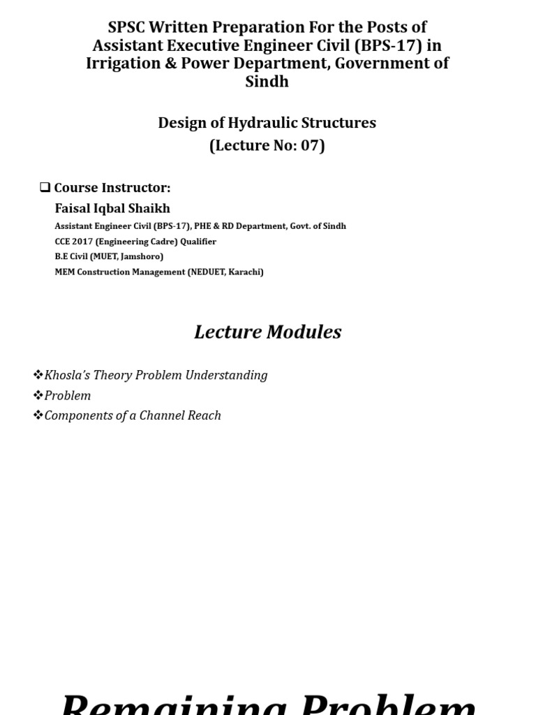 Lecture No 07 - Khosla's Theory Problem, Components of A Channel Reach | PDF