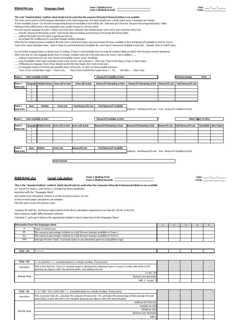Cricket Match Stoppage Tracker Sheet | PDF | Mathematics | Arithmetic