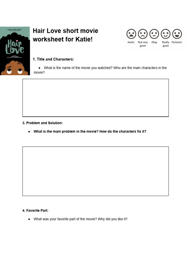 Hair Love Short Movie Worksheet For Katie | PDF | Language Arts ...
