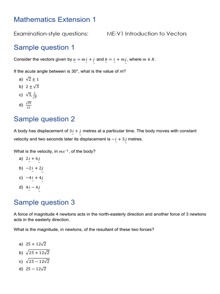 Sample Questions On Vectors ME 1 | PDF | Force | Euclidean Vector