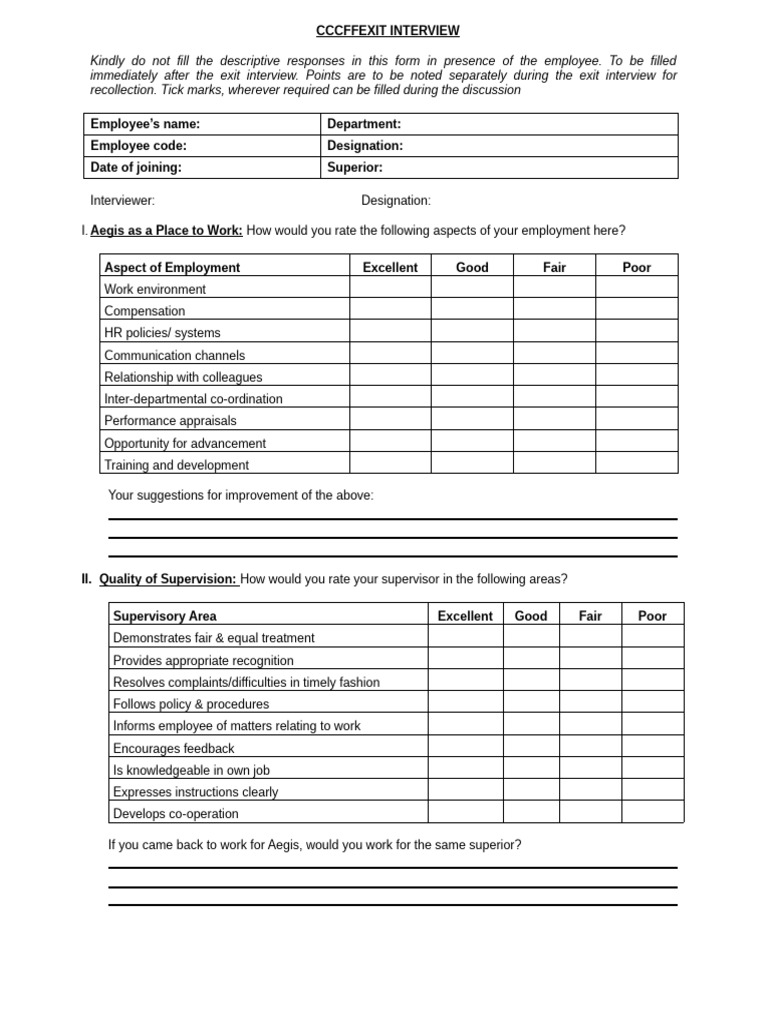 Exit Interview | PDF | Employment | Industrial And Organizational ...