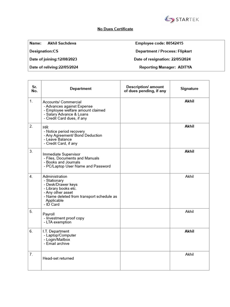No Dues Certificate Edit | PDF
