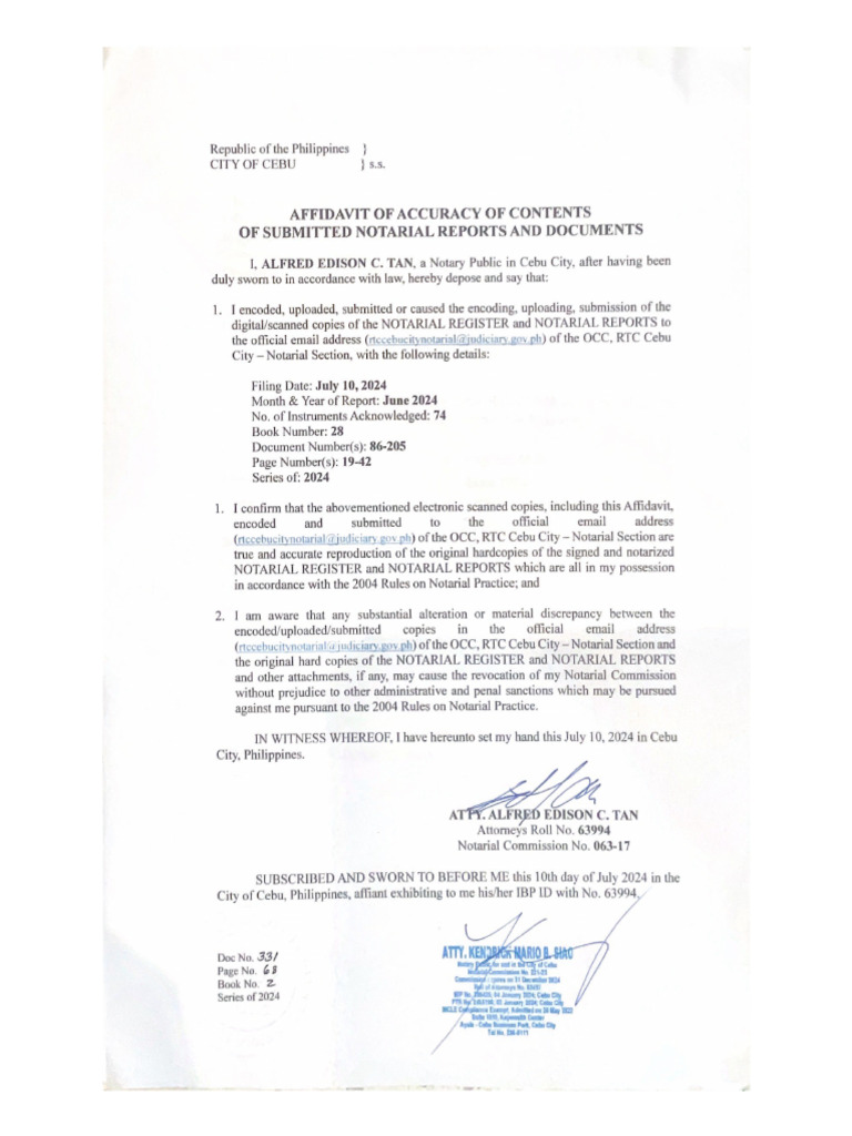Affidavit of Accuracy - June 2024 - Atty Alfred Edison Tan | PDF