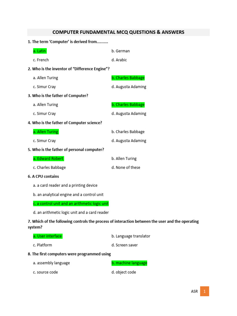 COMPUTER FUNDAMENTAL MCQ QUESTIONS | PDF | Computer Data Storage | Disk ... COMPUTER FUNDAMENTAL MCQ QUESTIONS | PDF | Computer Data Storage | Disk ...