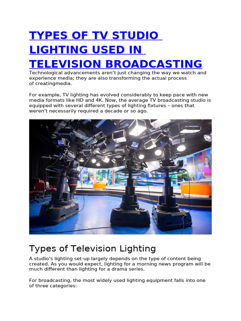 TV Studio Lighting Types Explained | PDF | Lighting | Light
