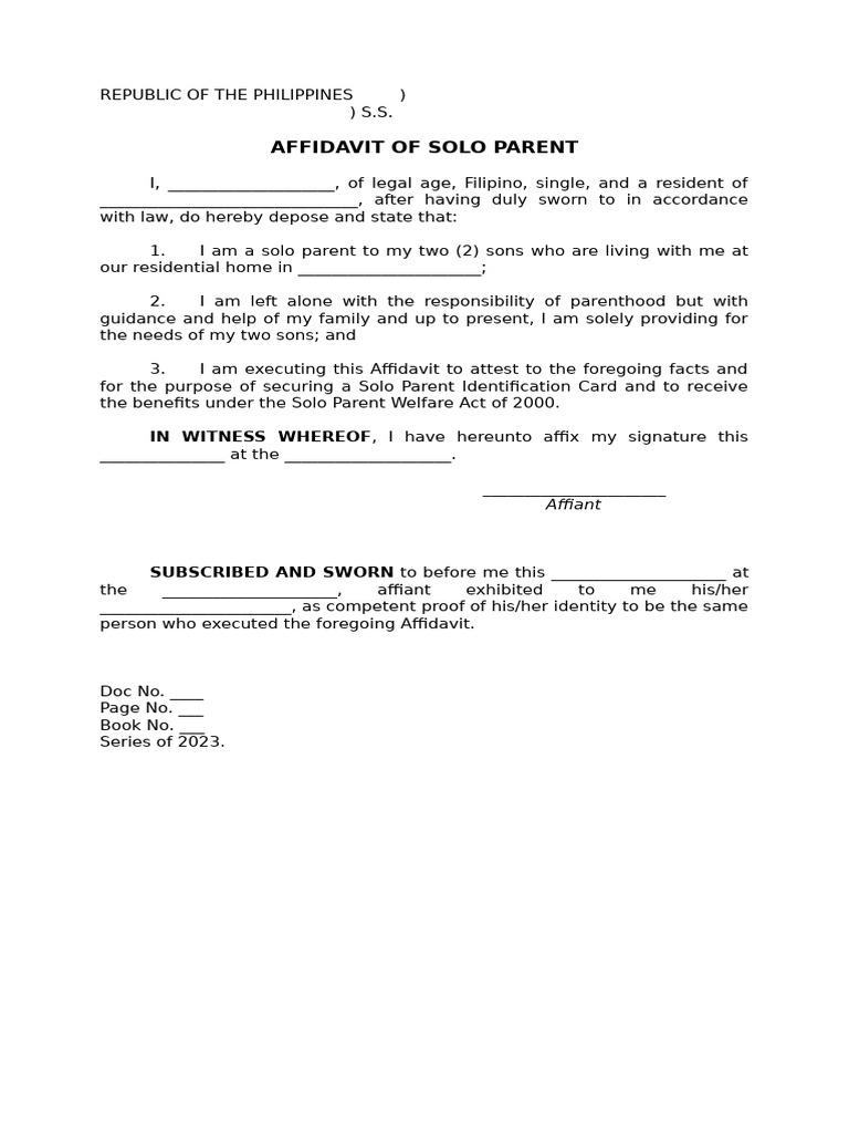 Affidavit of Solo Parent - Template | PDF