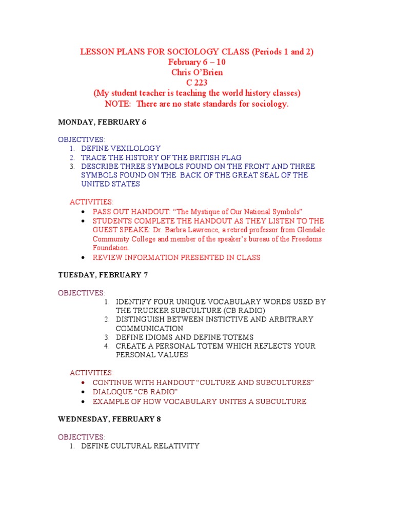 Lesson Plans For Sociology Class | PDF | Social Science | History