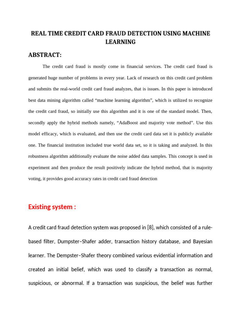 Real Time Credit Card Fraud Detection Using Machine Learning | PDF | Machine Learning | Applied ...