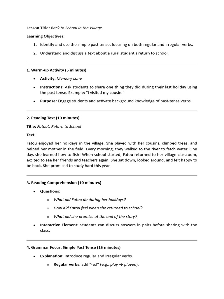 Back To School Simple Past. | PDF | Syntax | Linguistics