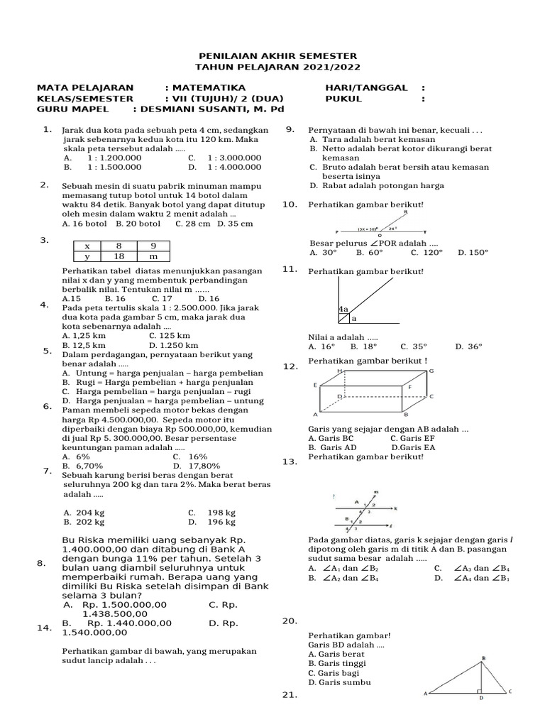 Remedial Pas Genap MTK KLS 7 | PDF