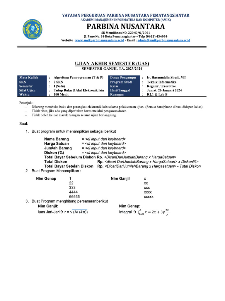 Soal Algoritma 2024 | PDF