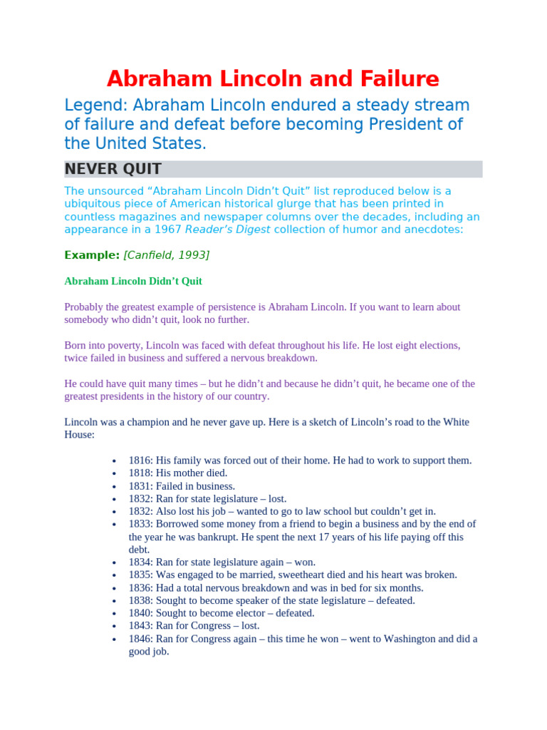 Abraham Lincoln and Failure | PDF | Abraham Lincoln | United States Senate