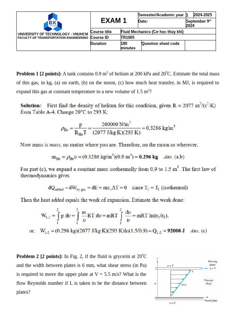 Bài Kiểm Tra Số 1 | PDF | Torque | Viscosity