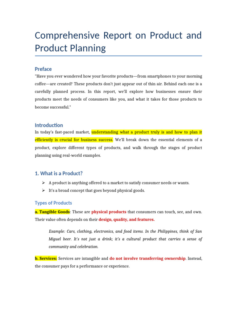 Product and Product Planning Report | PDF | Goods | Marketing