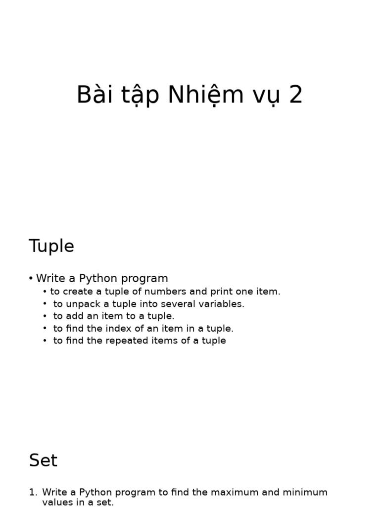 Python Tuple, Set, and Dictionary Tasks | PDF | Computers