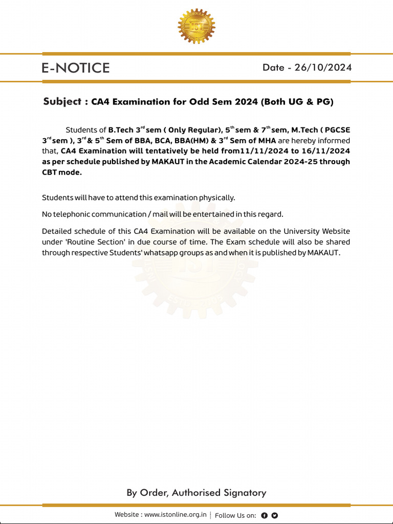 Notice For CA4 Examination For Odd Sem 2024 (Both UG & PG) | PDF | Technology & Engineering