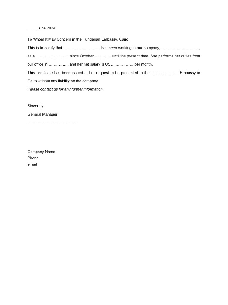 HR Letter for Embassy | PDF