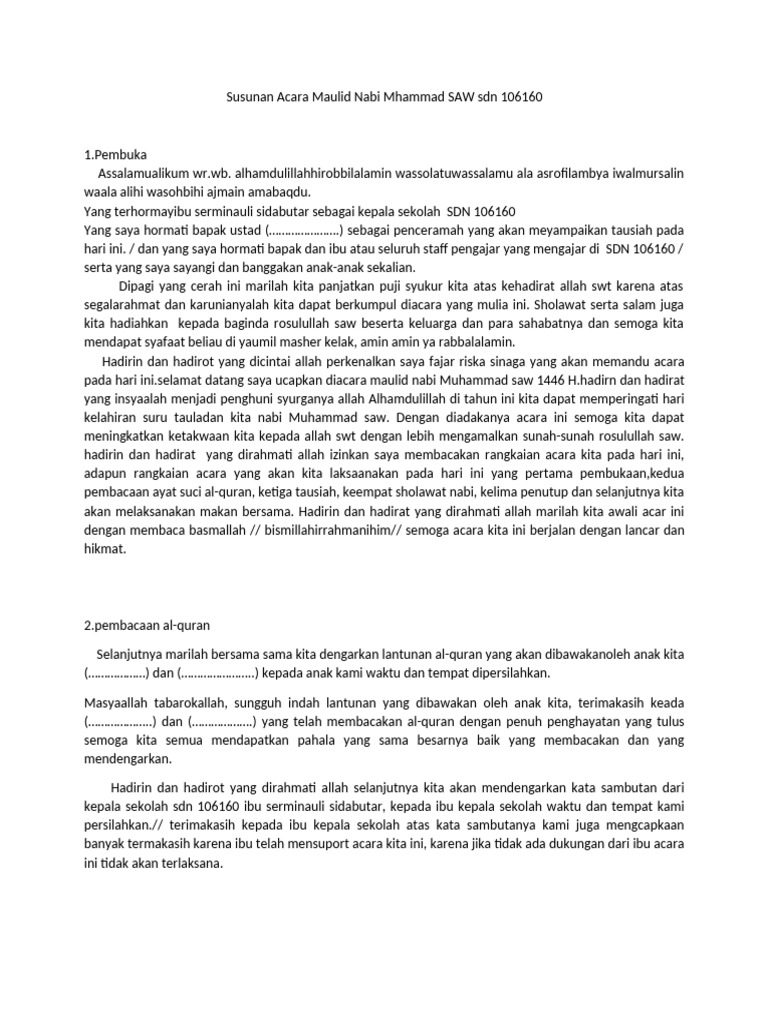 Susunan Acara Maulid Nabi Mhammad SAW SDN 106160 | PDF | Agama ...