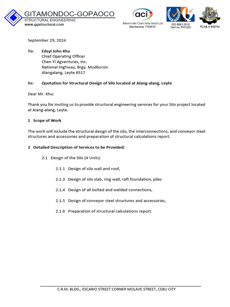 Engg Proposal for Silo | PDF | Structural Analysis | Engineering