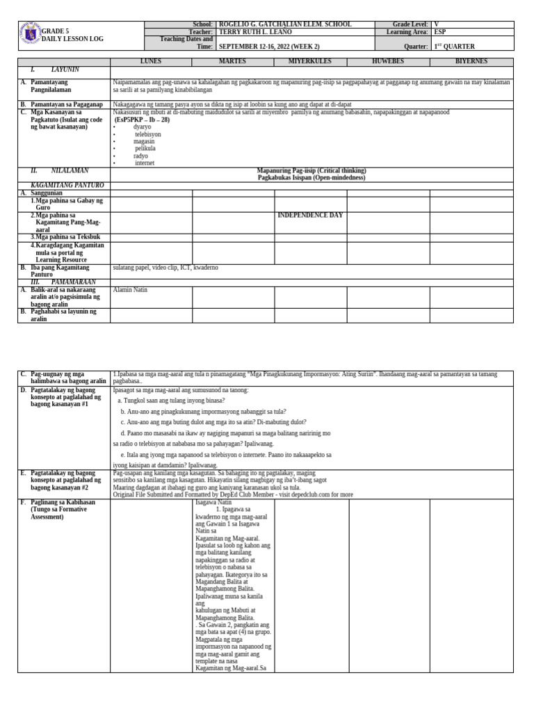 DLL_ESP 5_Q1_W2 | PDF