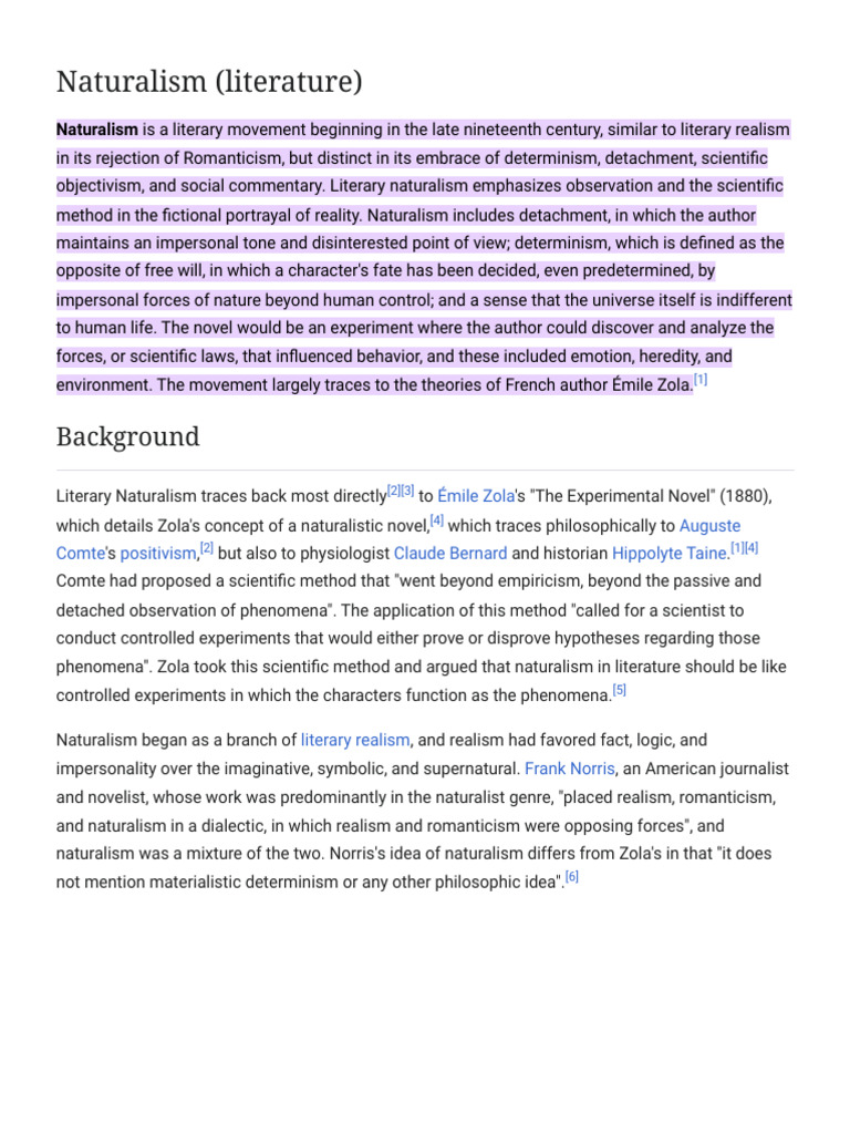 Naturalism (Literature) - Wikipedia | PDF | Classics