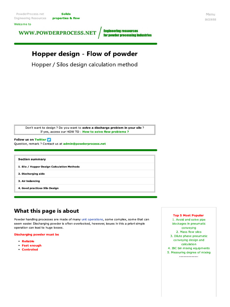 Calculation Method To Design Hoppers An... Scharge Throughput (Beverloo ...