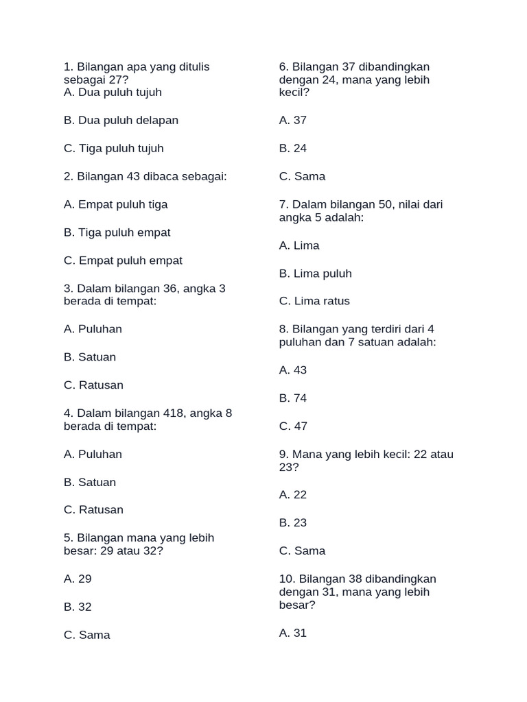 SOAL MTK KELAS 2 JALER | PDF