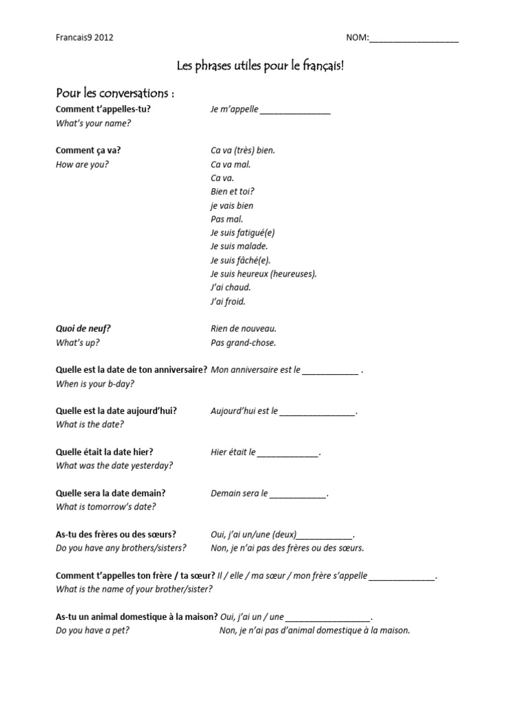 Phrases Utiles en Français | PDF