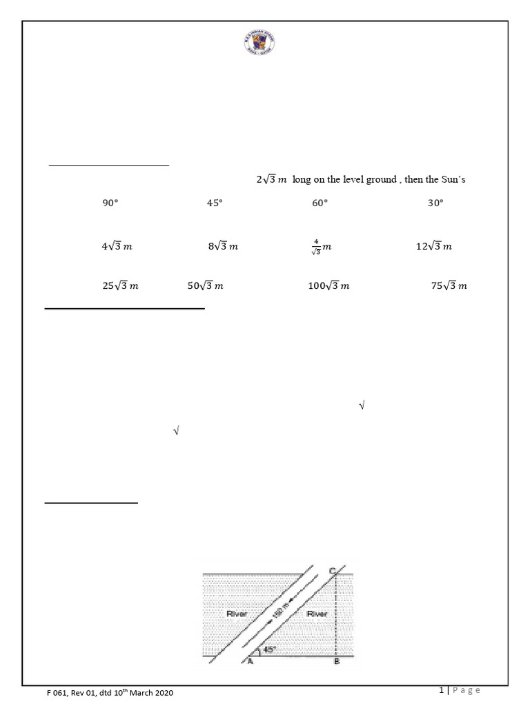 Trigonometry Applications Worksheet | PDF | Length | Angle