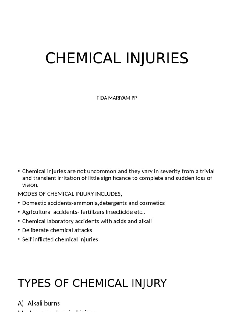 Chemical Injuries: Fida Mariyam PP | PDF | Cornea | Burn