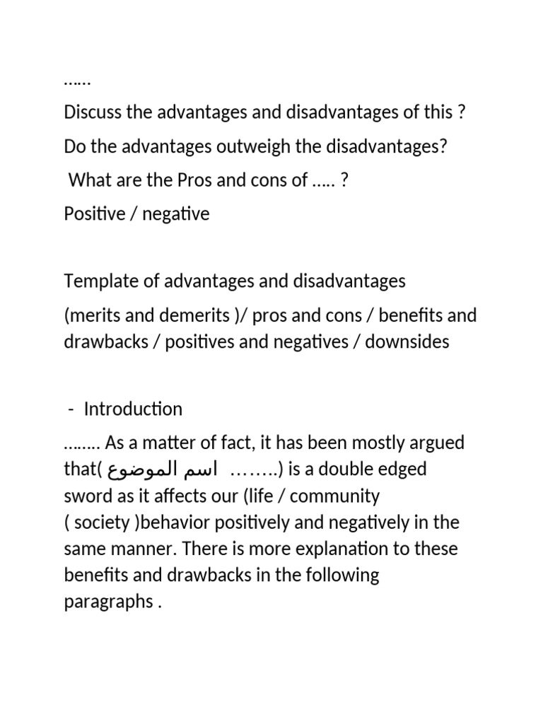 Advantages and Disadvantages Template | PDF | Career & Growth | Science ...