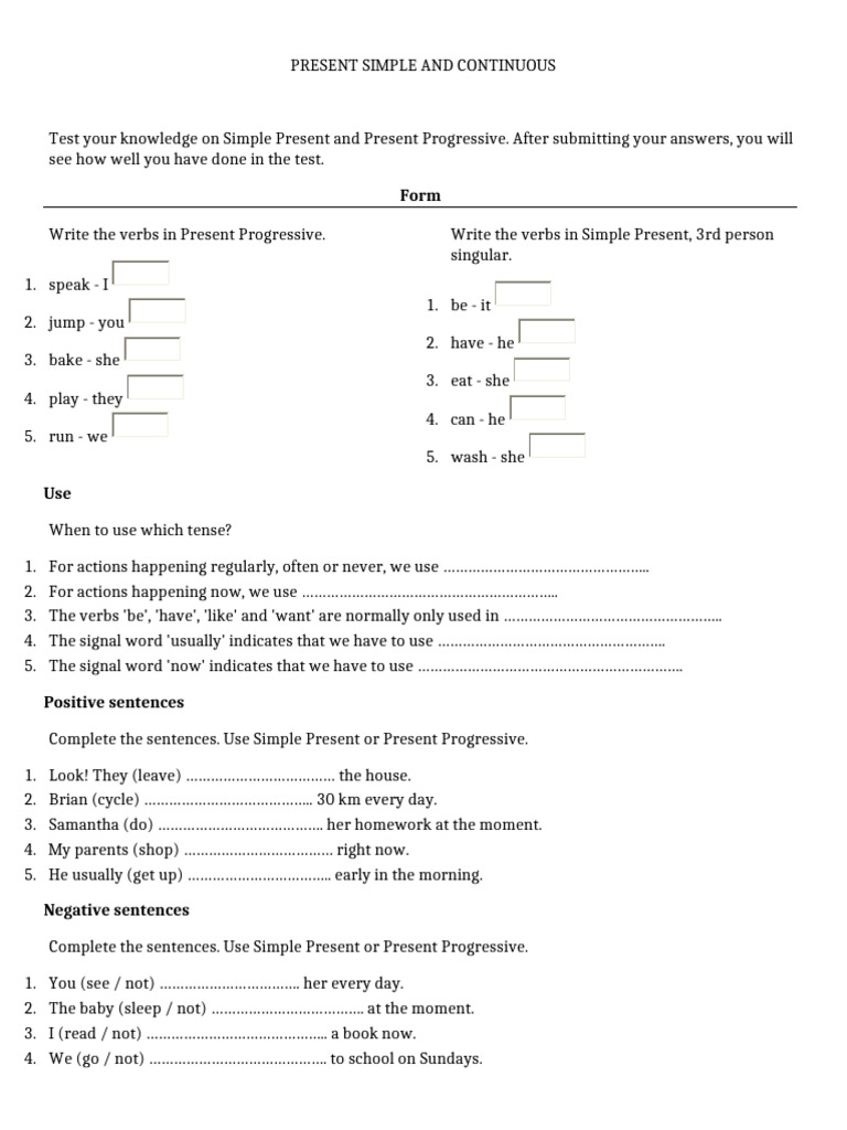 PRESENT SIMPLE AND CONTINUOUS | PDF | Language Mechanics | Language ...
