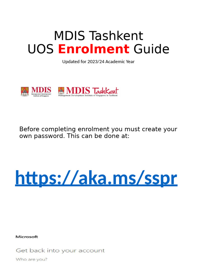 MDIS Tashkent UOS Re-Enrolment Guide | PDF | Password | Login