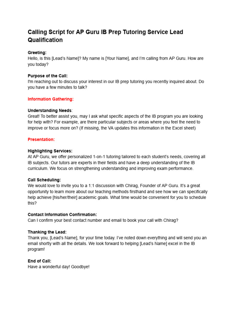 AP Guru Call Scripts | PDF | Sat | Teaching Method