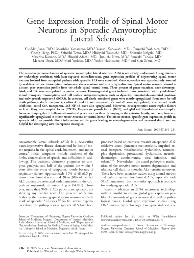 Gene Expression Profile or Spinal Motor Neurons in Sporadic Amyotrophic ...
