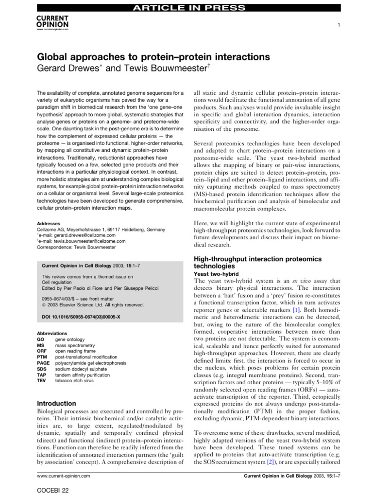 protein interactions | PDF | Saccharomyces Cerevisiae | Proteins