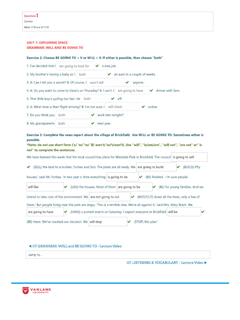 U7. Grammar. Will and Be Going To - Practice | PDF