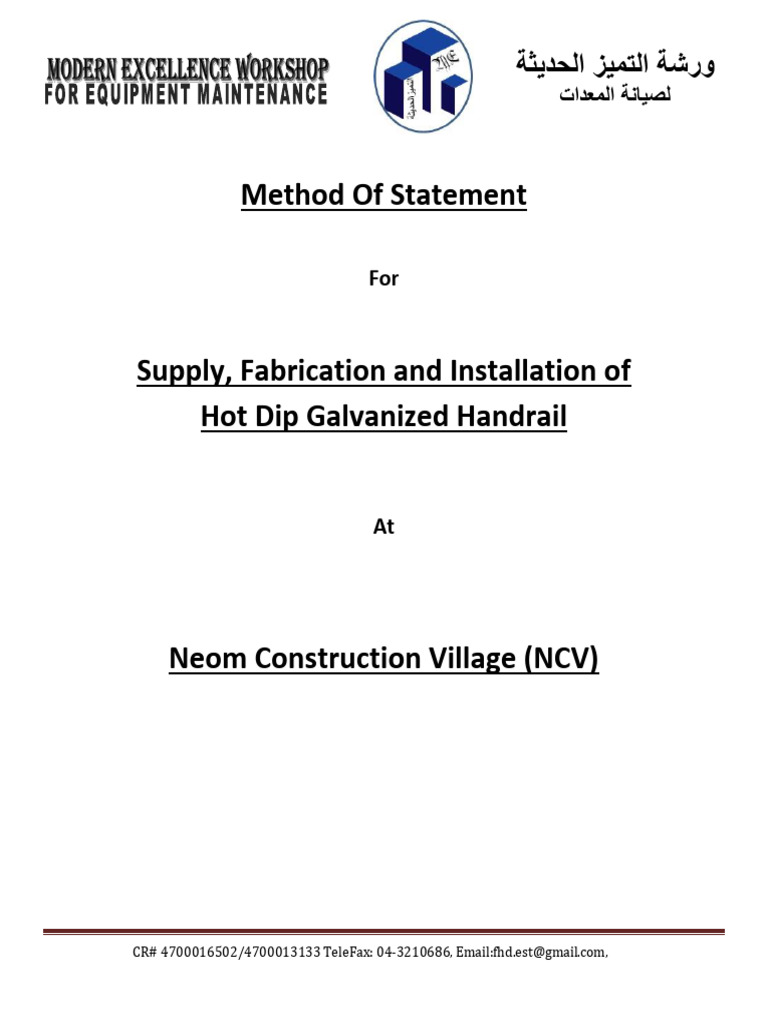 Method of Statement For Handrail Project1 | PDF | Welding | Construction