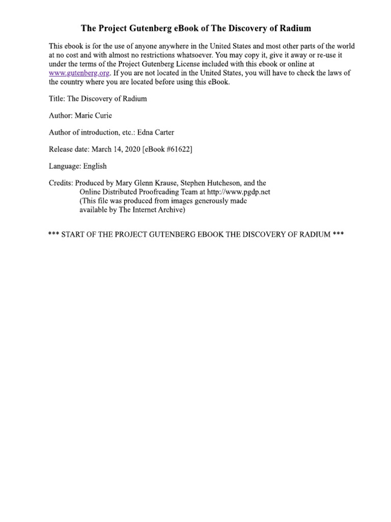 The Discovery of Radium | PDF