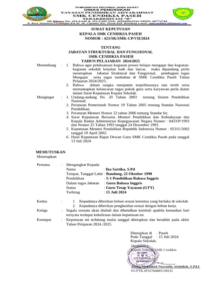 SK Jabatan Guru Terakhir | PDF